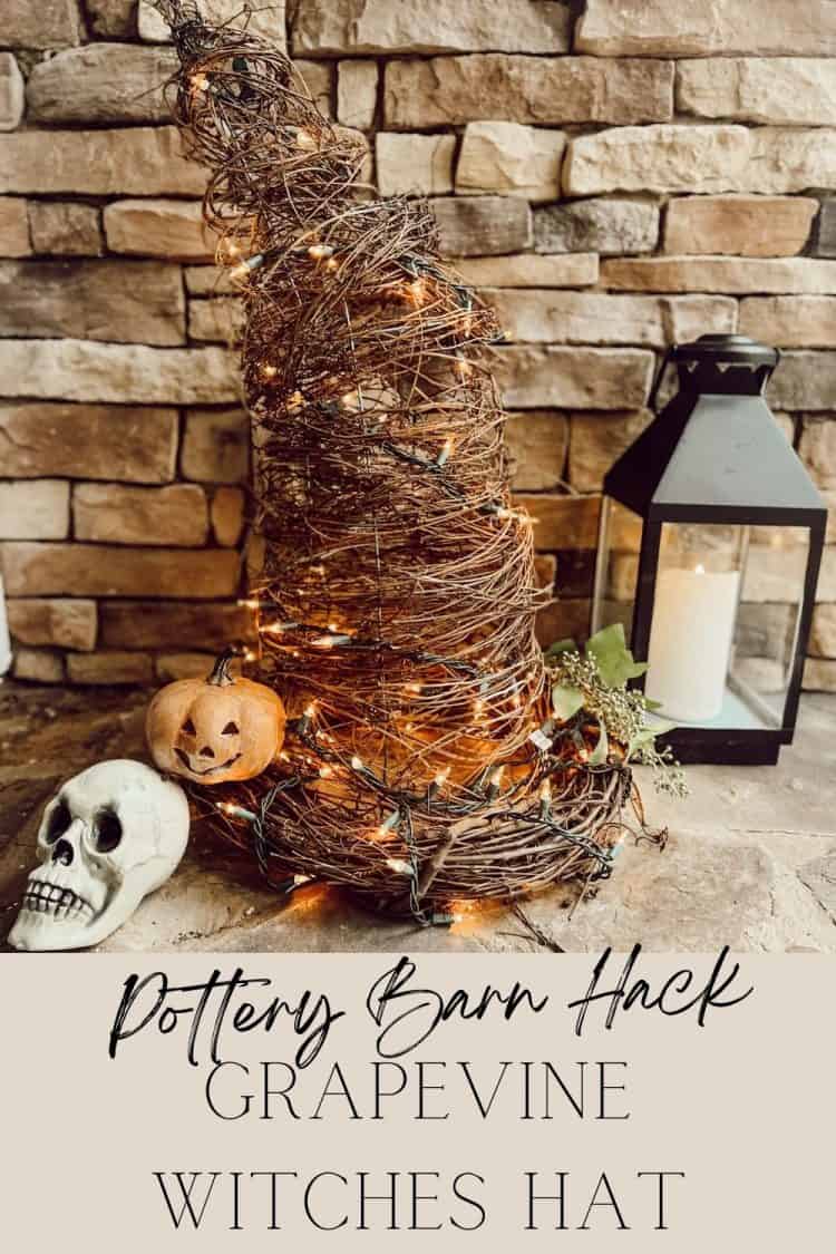 DIY Halloween Grapevine Witch Hat (Pottery Barn Hack!) - Cassie Jean